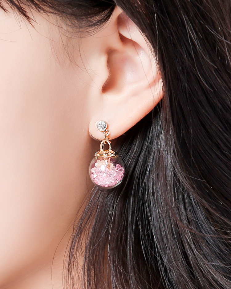 彩色水晶透明玻璃球乾花 無耳洞黏貼式耳環[STK089] - 耳環推薦品牌 ｜ 絢彩家OSMAR